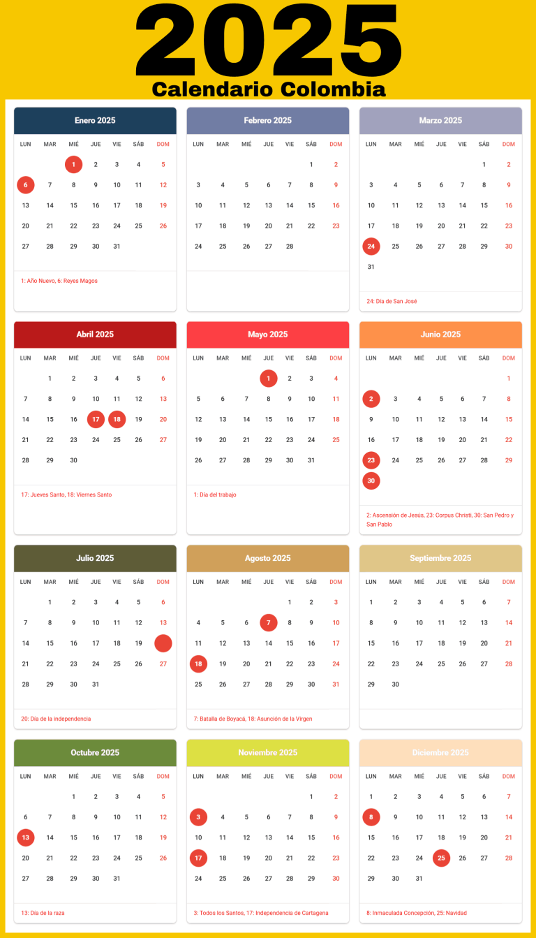 Calendario 2025 Con Festivos Colombia
